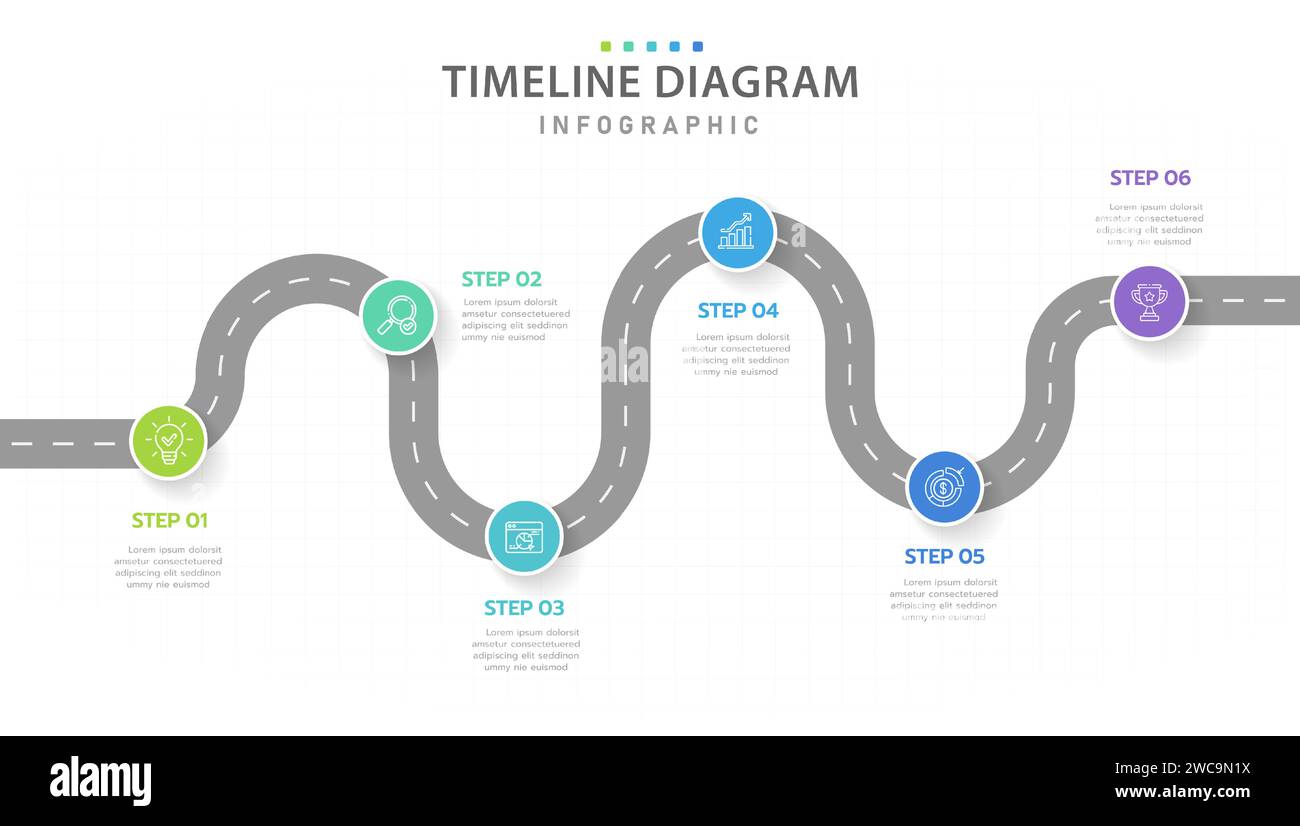 Infographic template for business. 6 Steps Modern Timeline diagram with ...