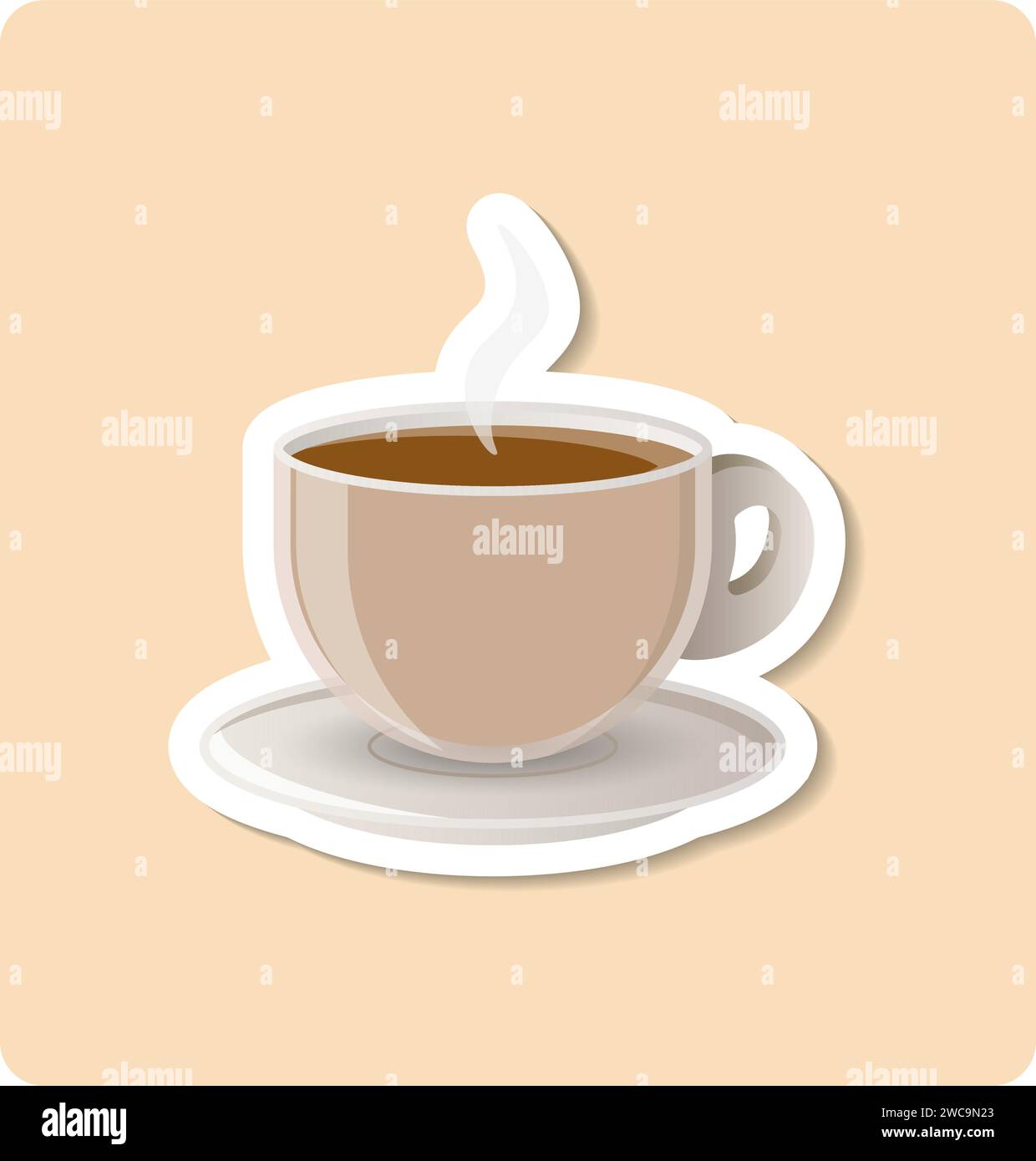 Espresso sticker illustration. Coffee, cup, steam, saucer. Editable ...