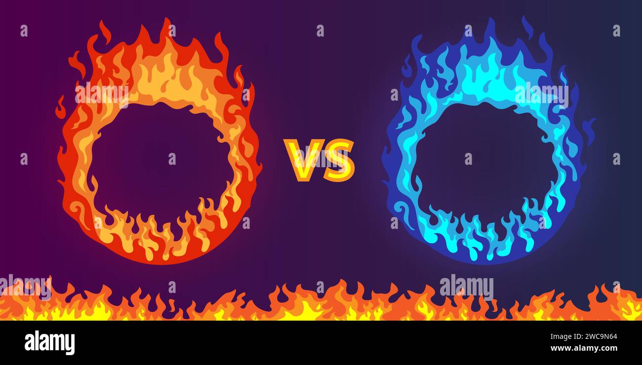 Flaming frames for confrontation. Burning versus borders. Red and blue ...