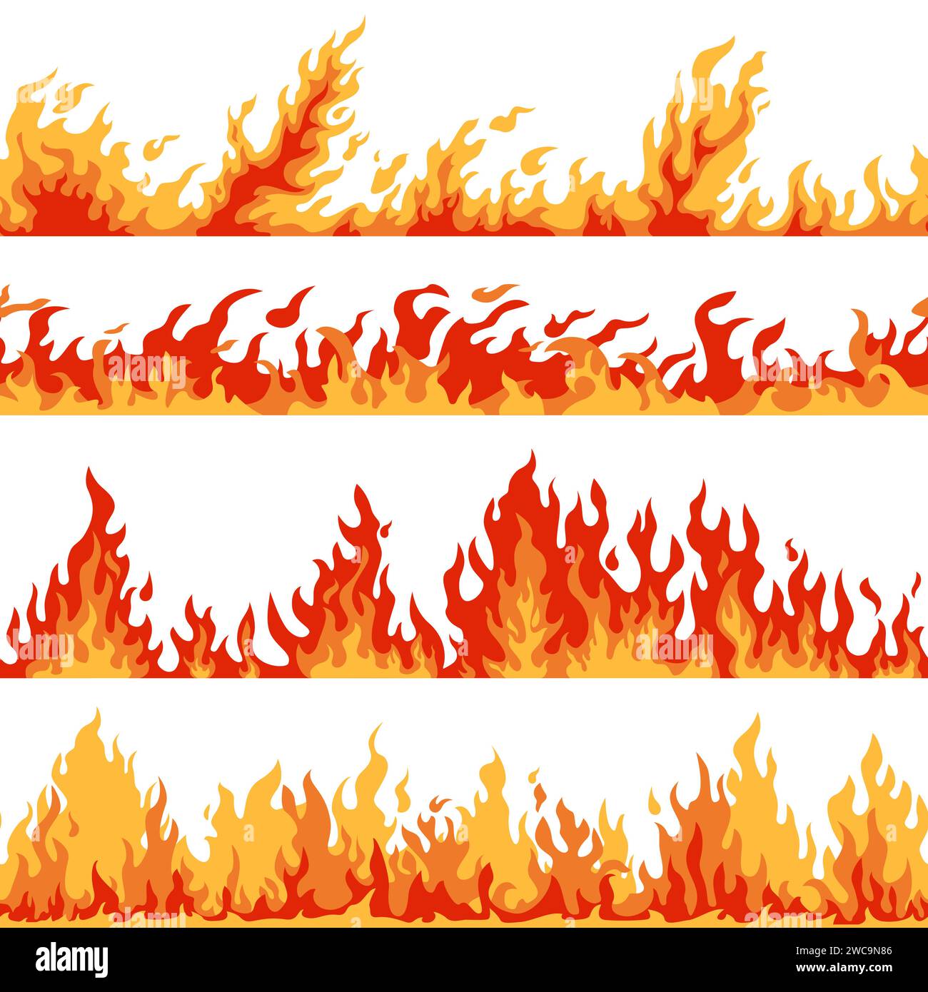 Cartoon fire borders. Seamless flamed dividers. Different burning ...