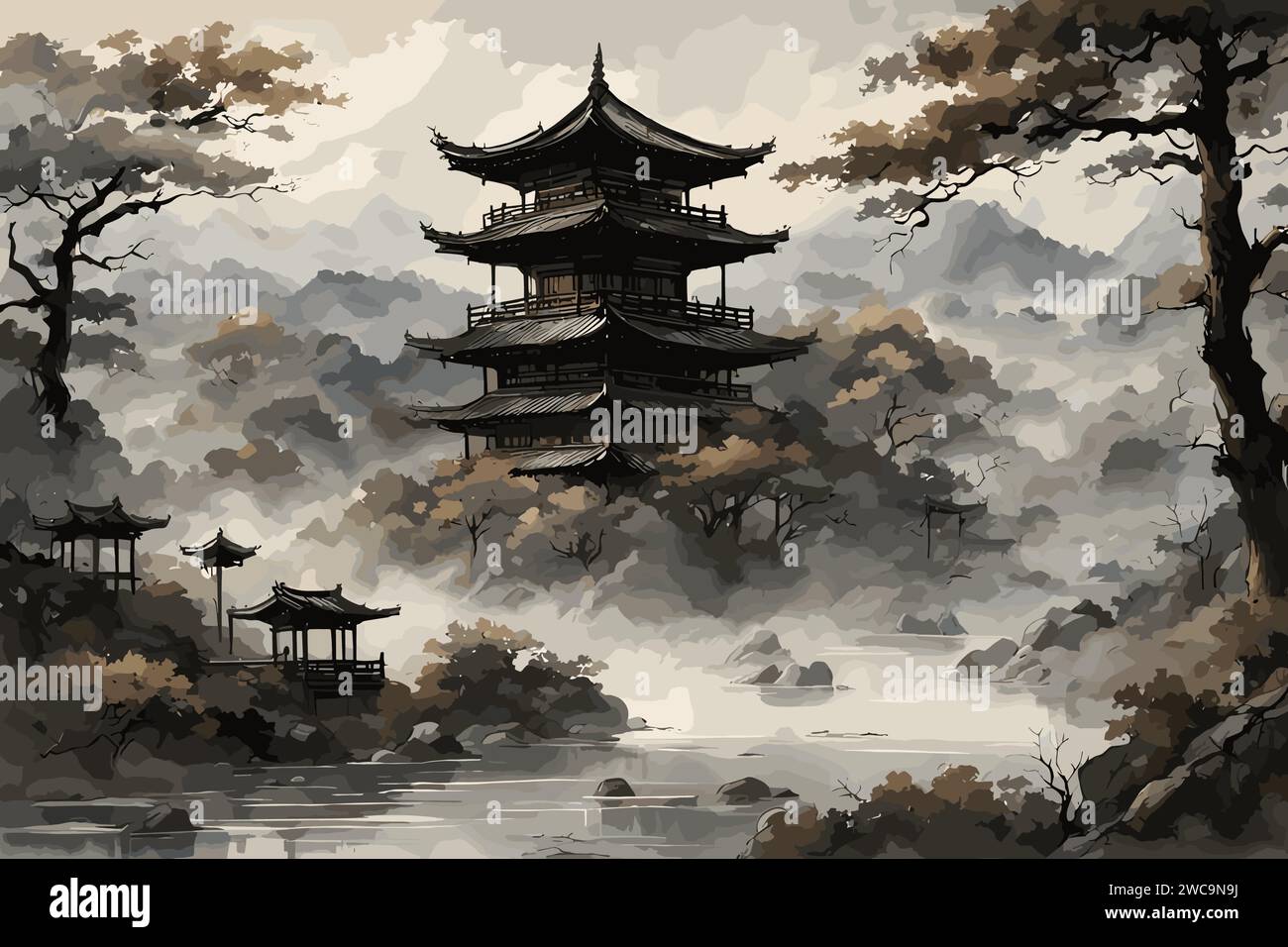 Painting of castle Stock Vector Images - Alamy