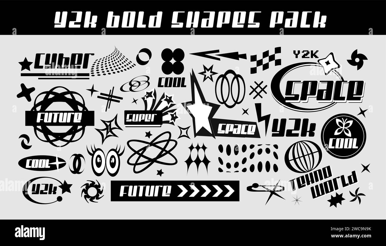 Y2K Elements Set. Y2k icon. Retro Futurist modern shapes for Posters Template, flyers, clothes ...
