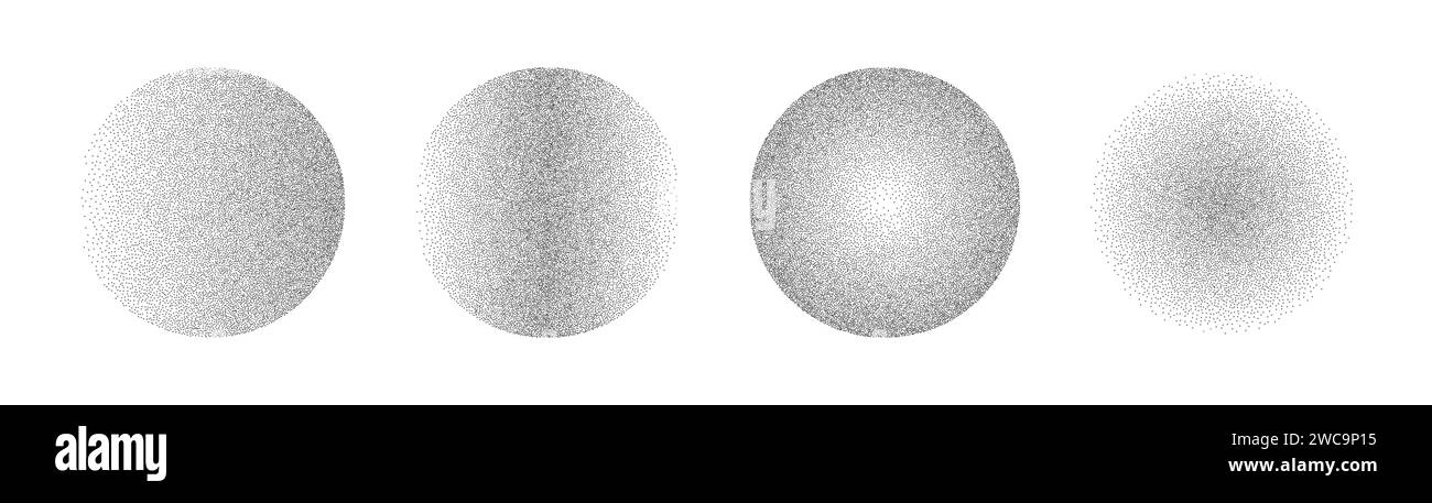 Gradient noise circles made of grains and dots. Halftone round pattern ...