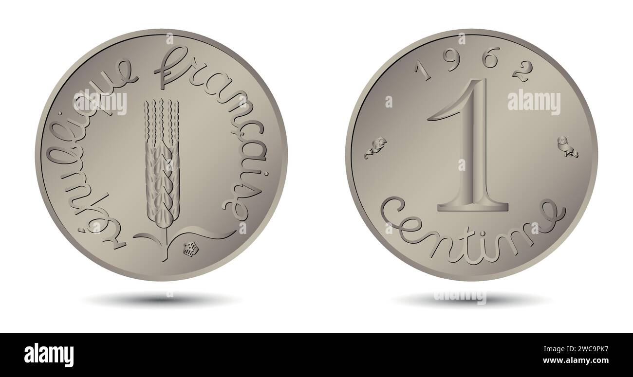 France one centime coin. Reverse and obverse of France one centime coin ...