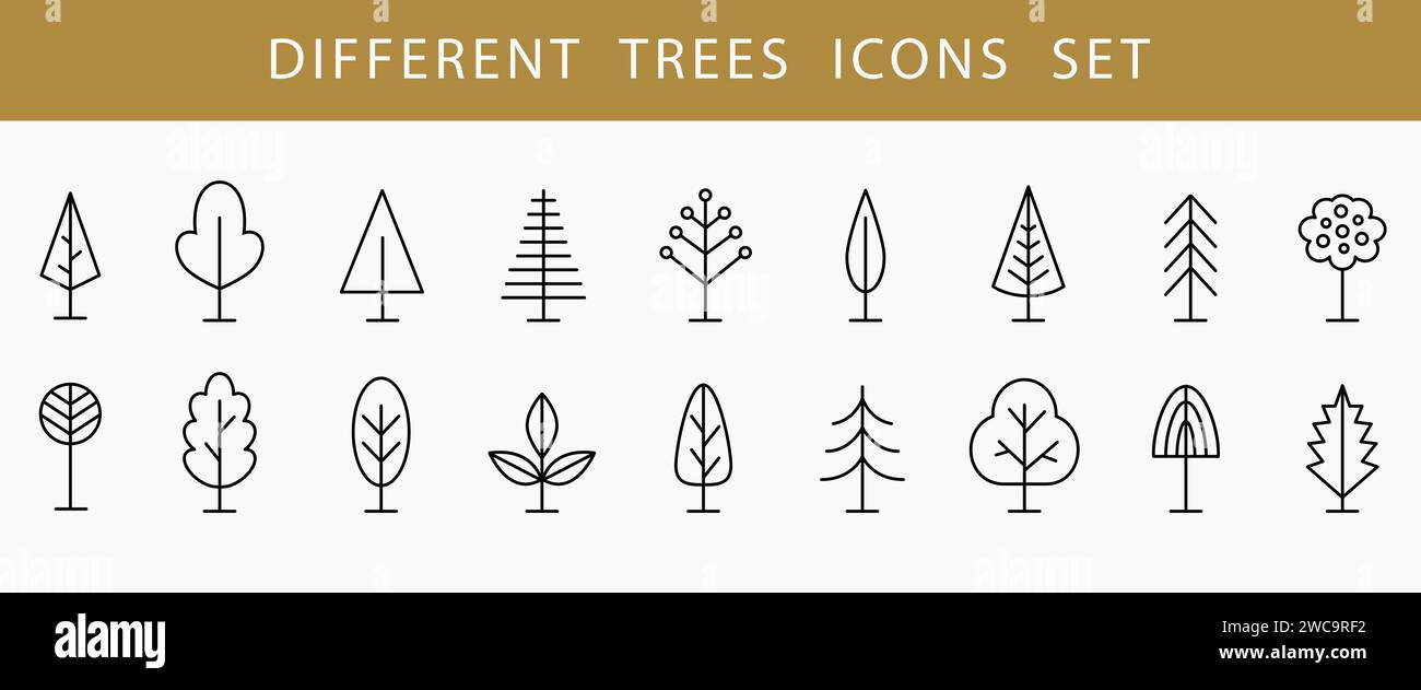 Tree Line Icon Set. Vector Logo Shapes Collection Stock Vector Image ...