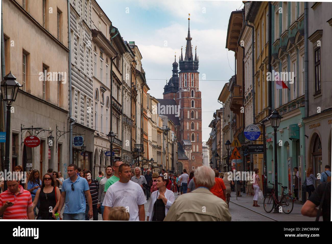 The historical buildings and St Mary Basilica tower in old town Krakow ...