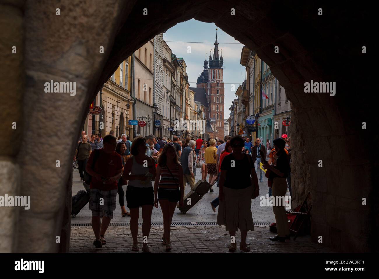 The historical buildings and St Mary Basilica tower in old town Krakow ...