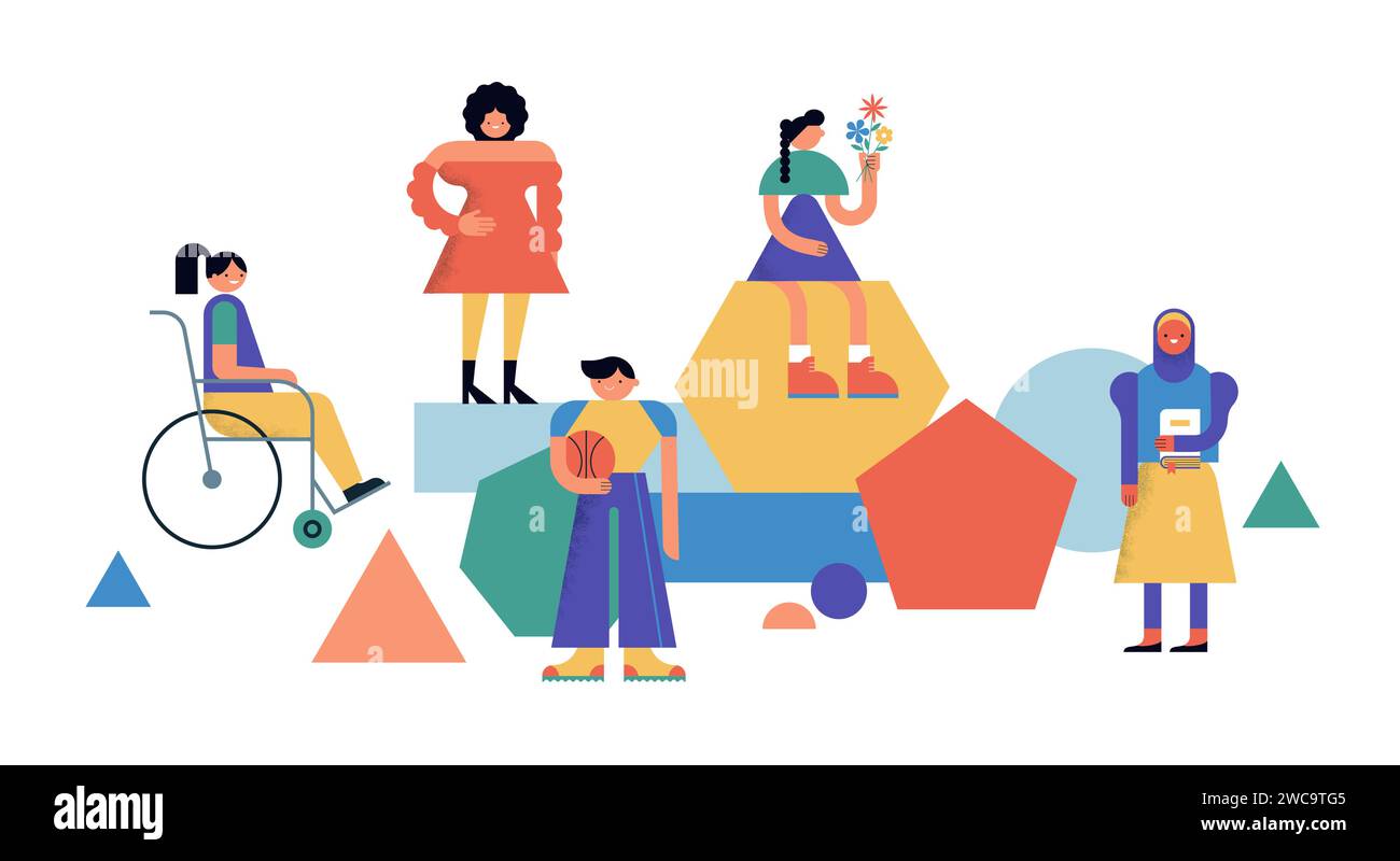 Group of diverse young people standing together. Characters ...