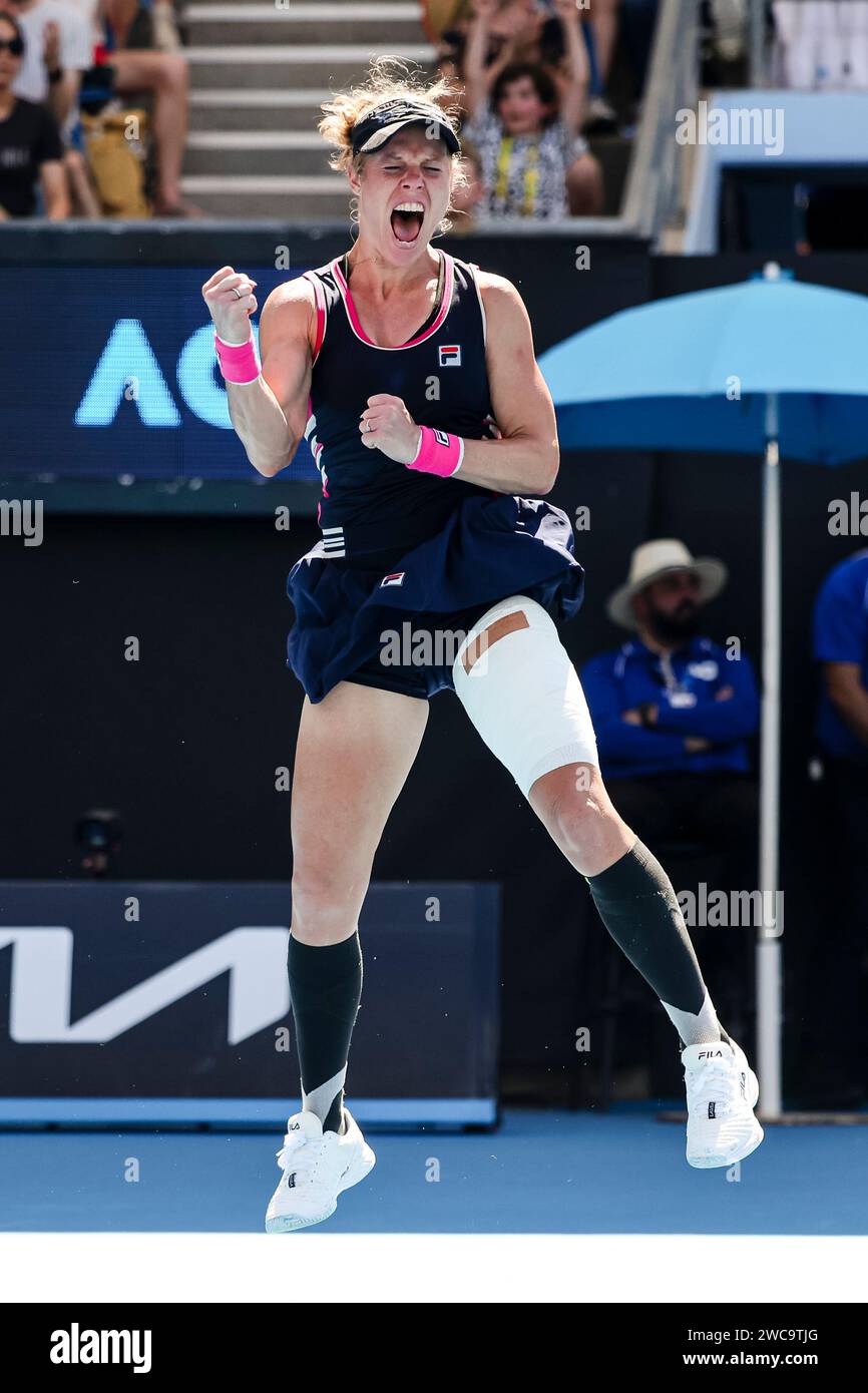Melbourne, Australia, 15th Jan, 2024. Tennis player Laura Siegemund from Germany is in action ...