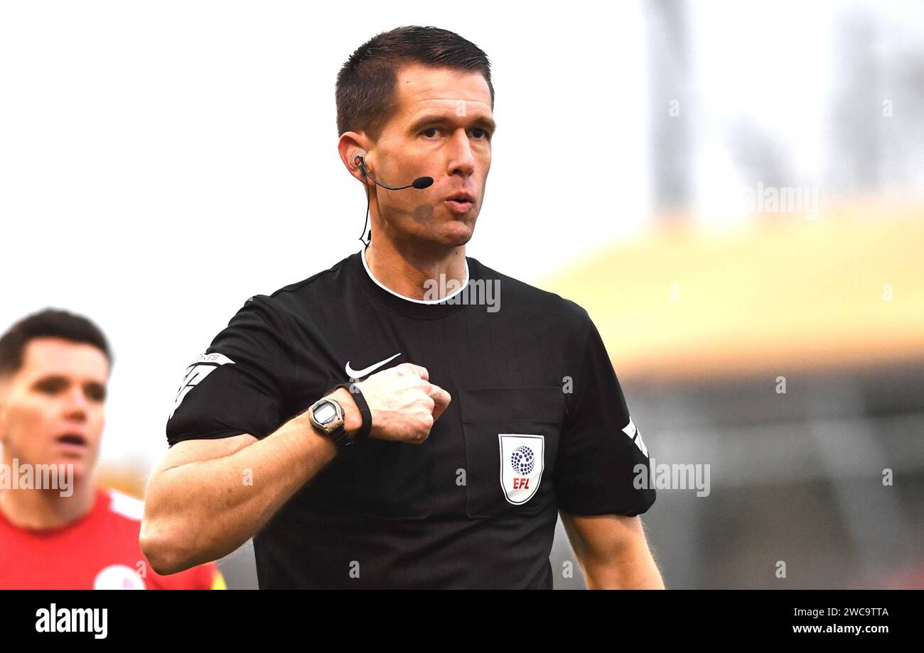 Referee Declan Bourne during the Sky Bet EFL League Two match between ...