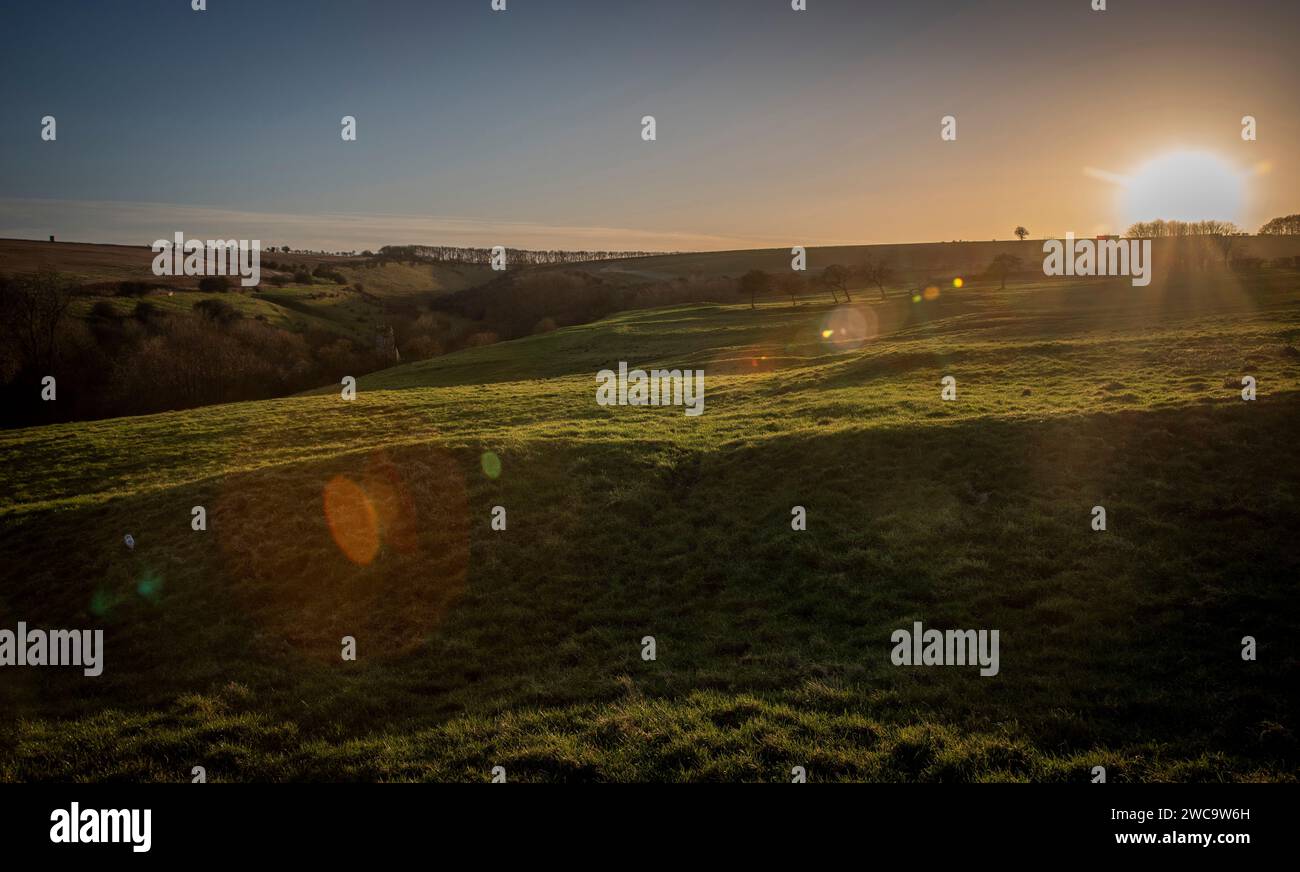 Traces of houses in the deserted Medieval village of Wharram Percy in ...