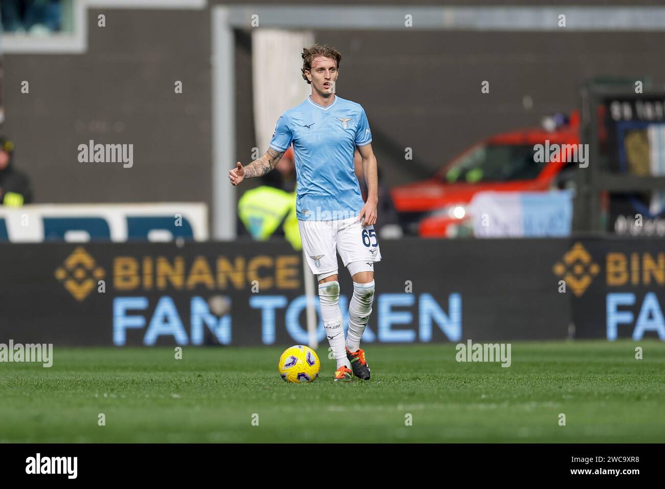 Lazio’s Italian midfielder Nicolo Rovella controls the ball during the Serie A football match SS ...