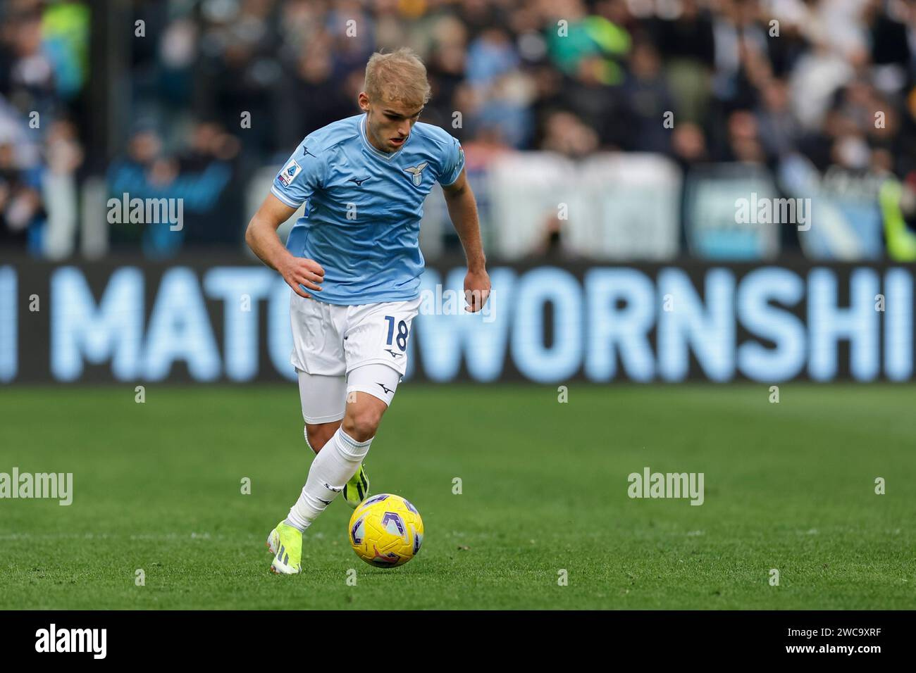 Lazio’s Danish midfielder Gustav Isaksen controls the ball during the ...