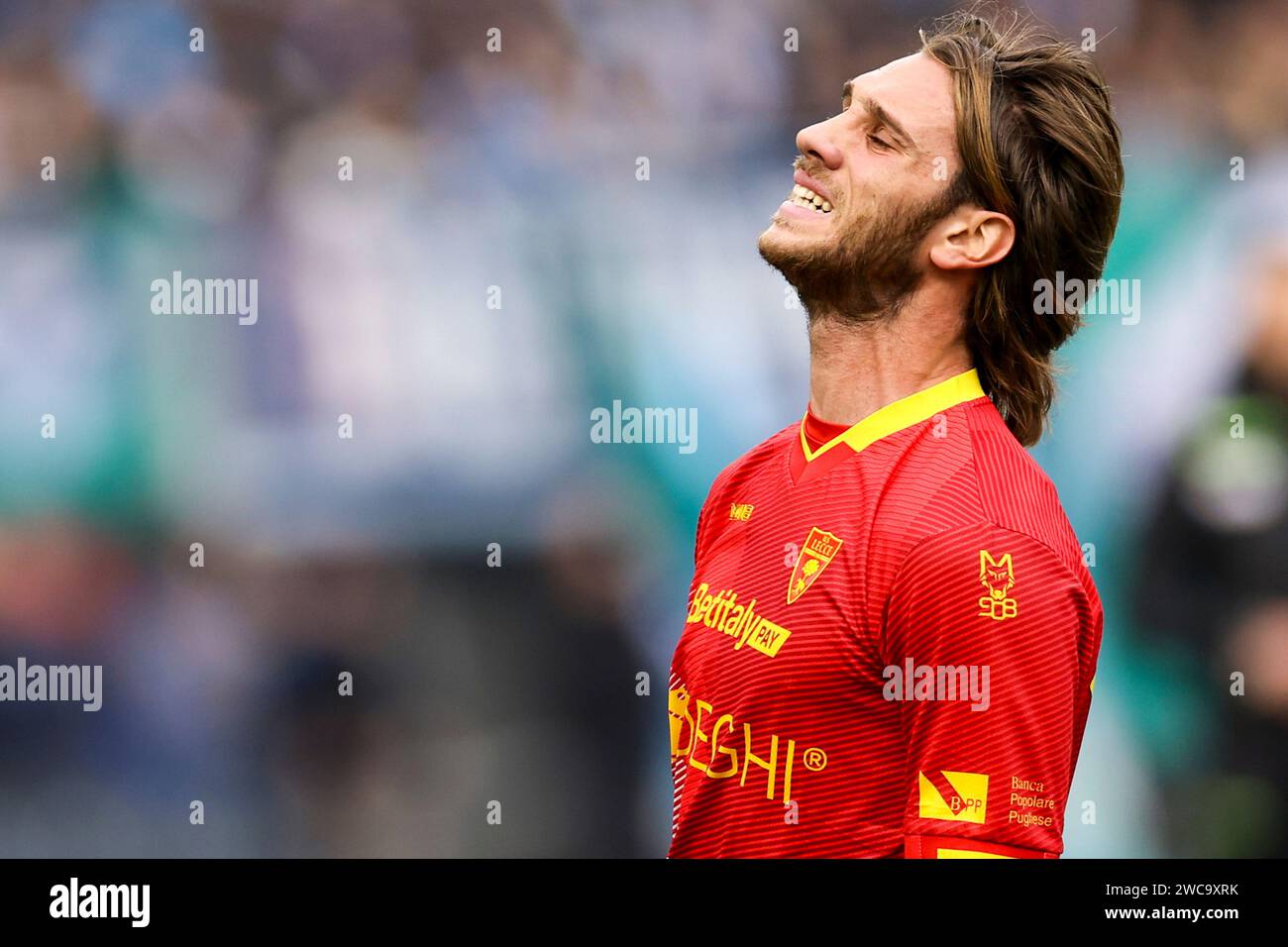 Lecce’s Italian defender Antonino Gallo looks dejected during the Serie ...