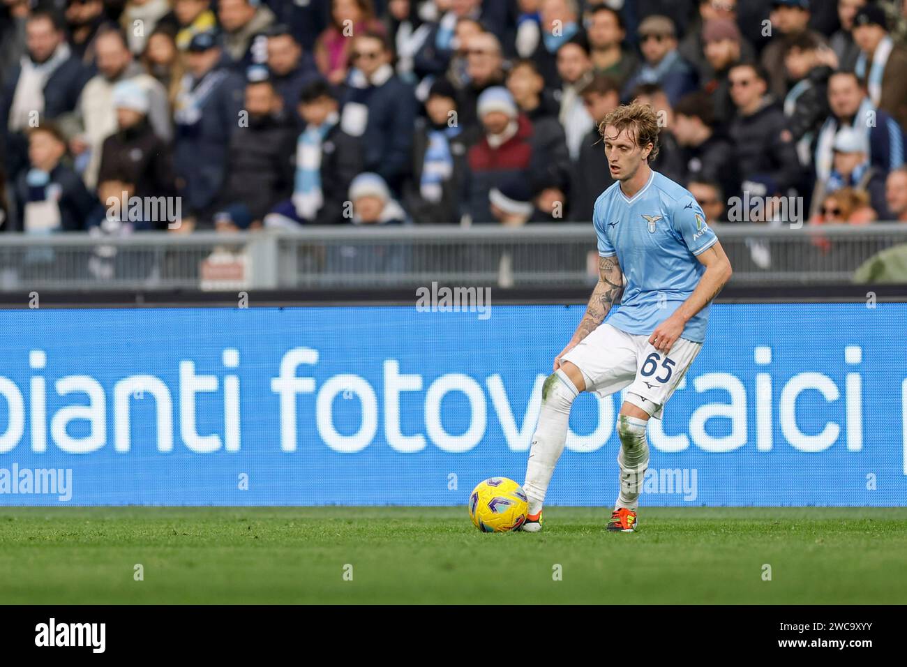 Lazio’s Italian midfielder Nicolo Rovella controls the ball during the Serie A football match SS ...