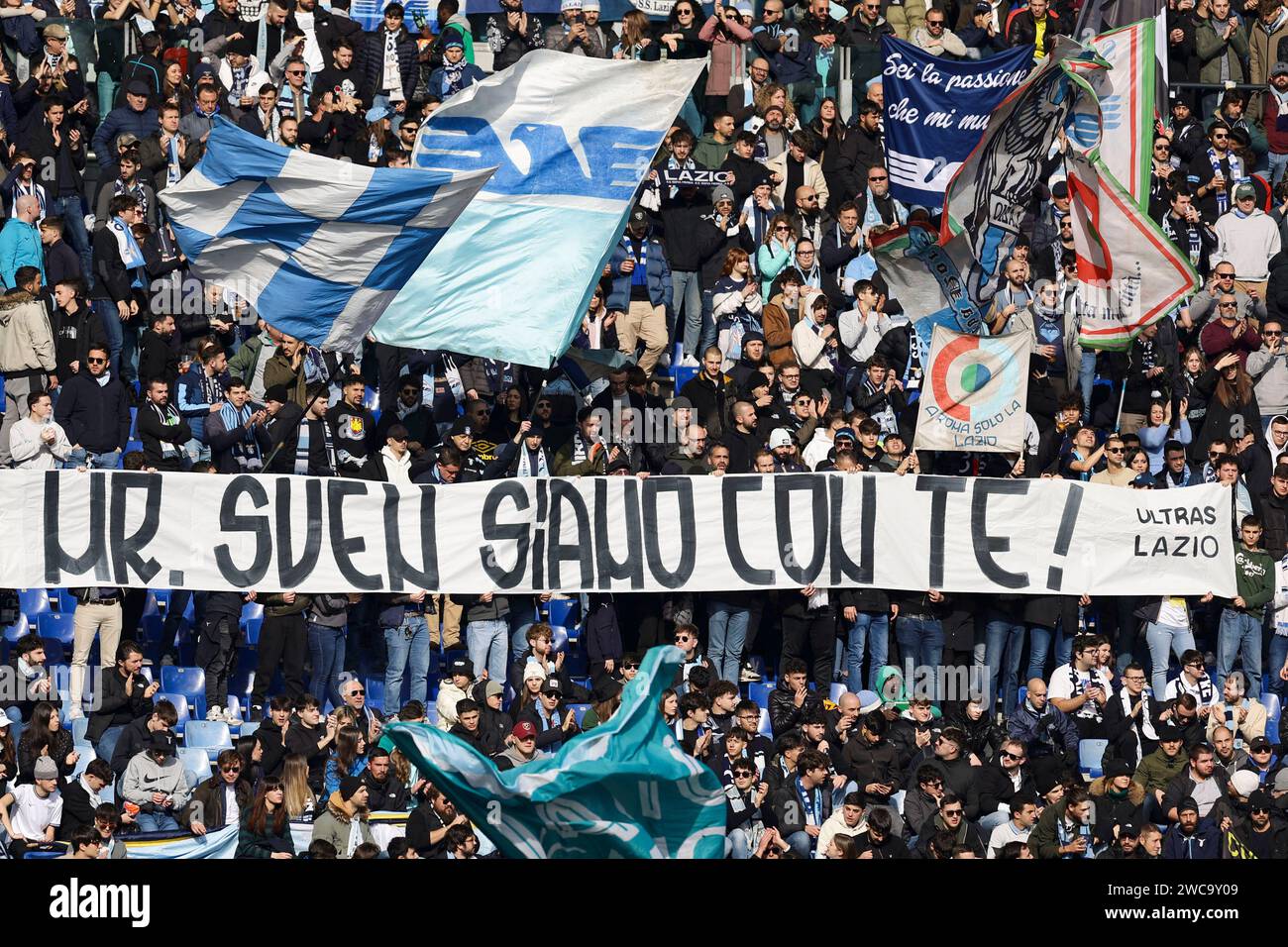 Lazio fans display a banner saying your battle begins now mr Sven we ...