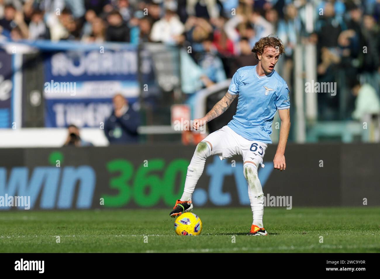Lazio’s Italian midfielder Nicolo Rovella controls the ball during the Serie A football match SS ...