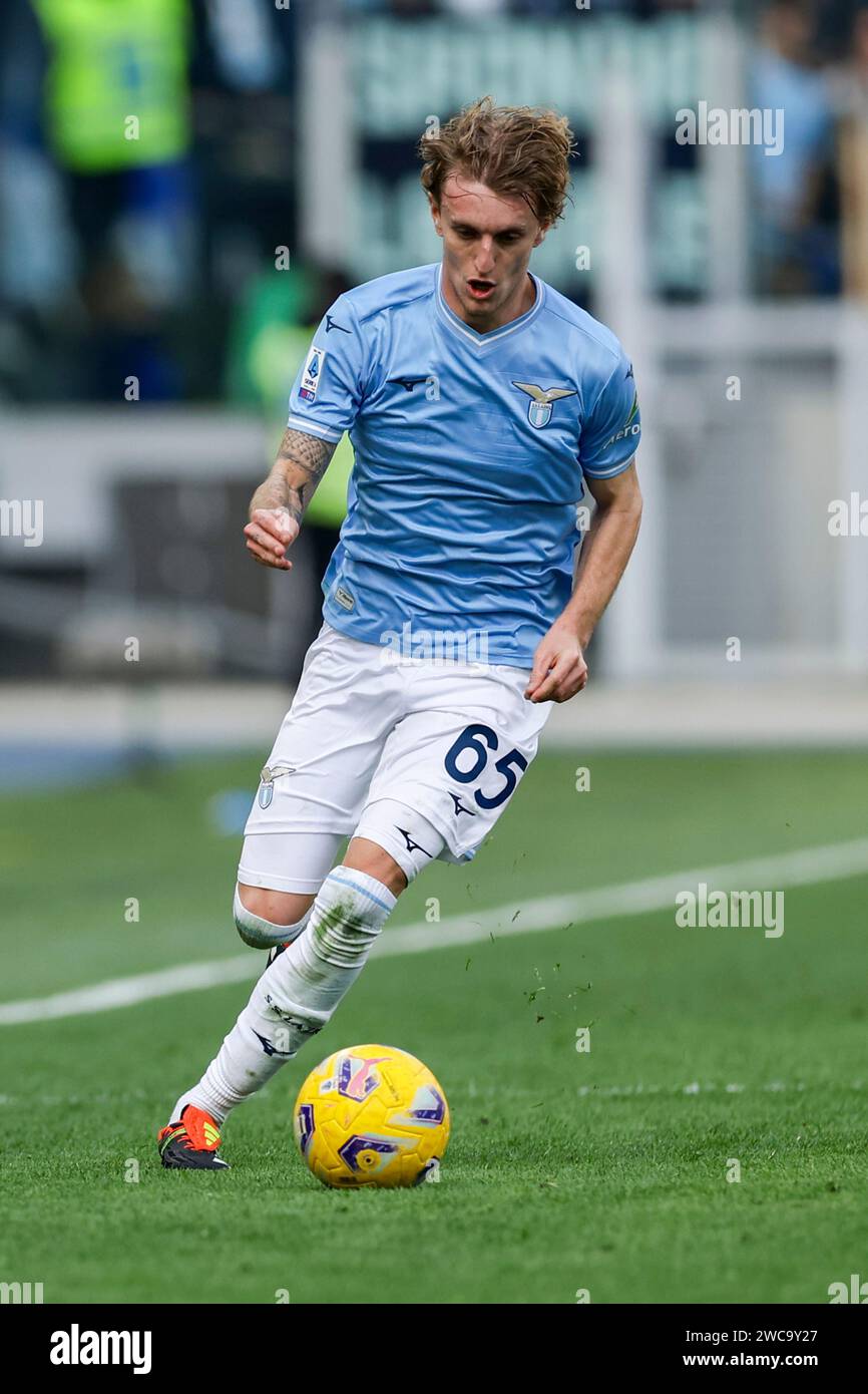 Lazio’s Italian midfielder Nicolo Rovella controls the ball during the Serie A football match SS ...