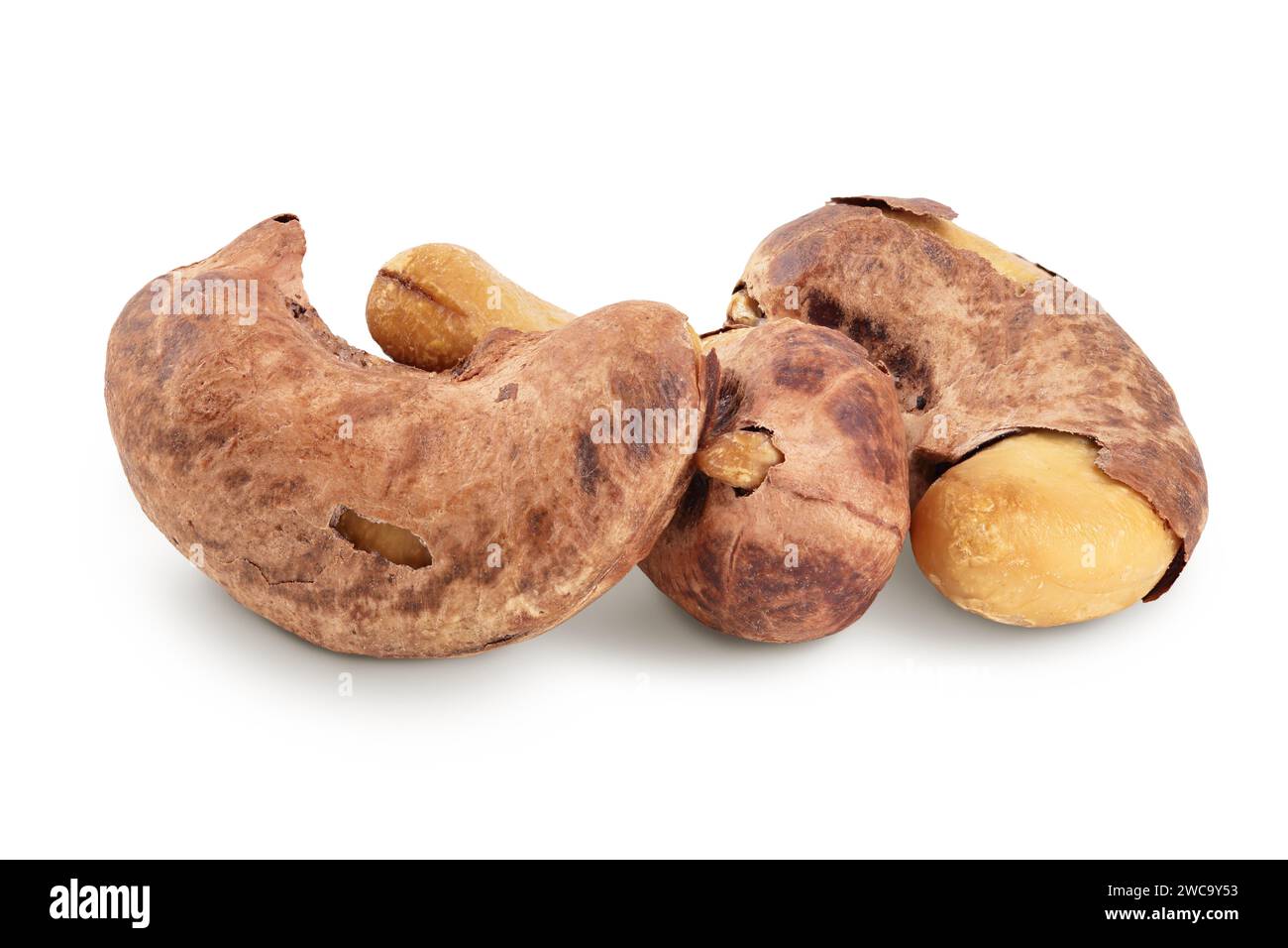 cashew nuts heap with shell isolated on white background Stock Photo ...