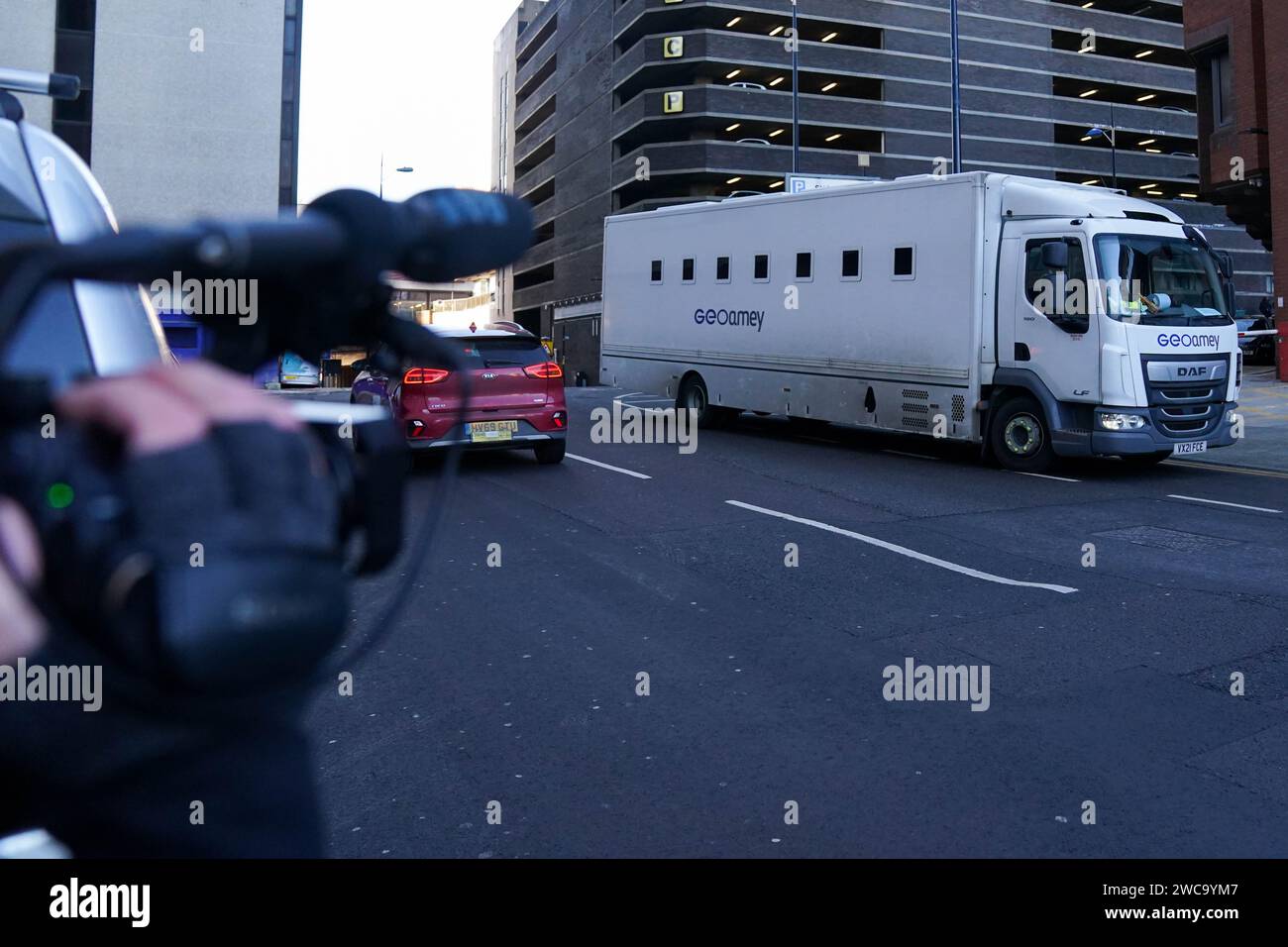A custody van enters Birmingham Crown Court ahead of the trial of three ...