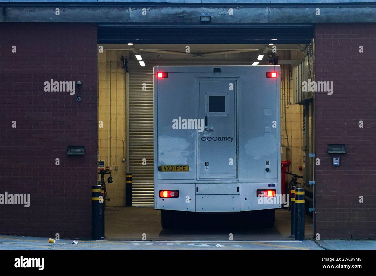 A custody van enters Birmingham Crown Court ahead of the trial of three ...