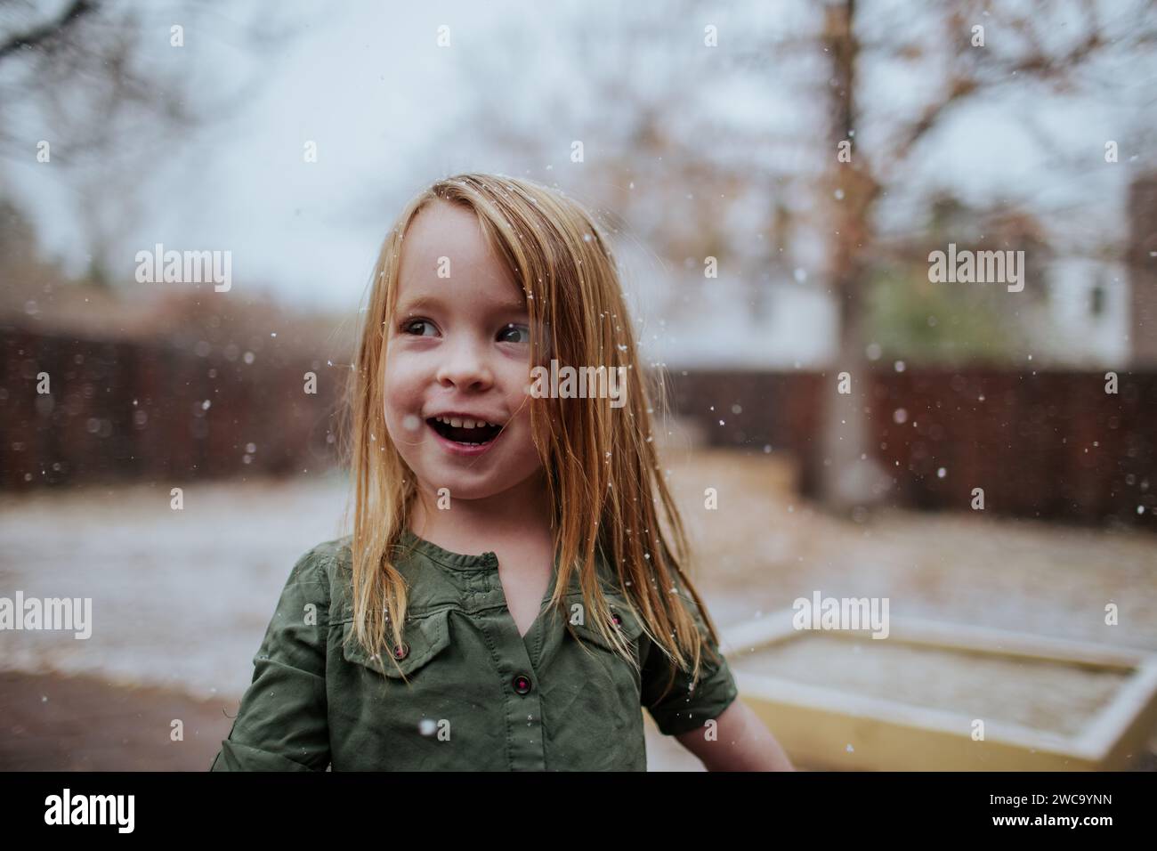 Preschool aged girl smiling in snow outside Stock Photo - Alamy Preschool aged girl smiling in snow outside Stock Photo - Alamy
