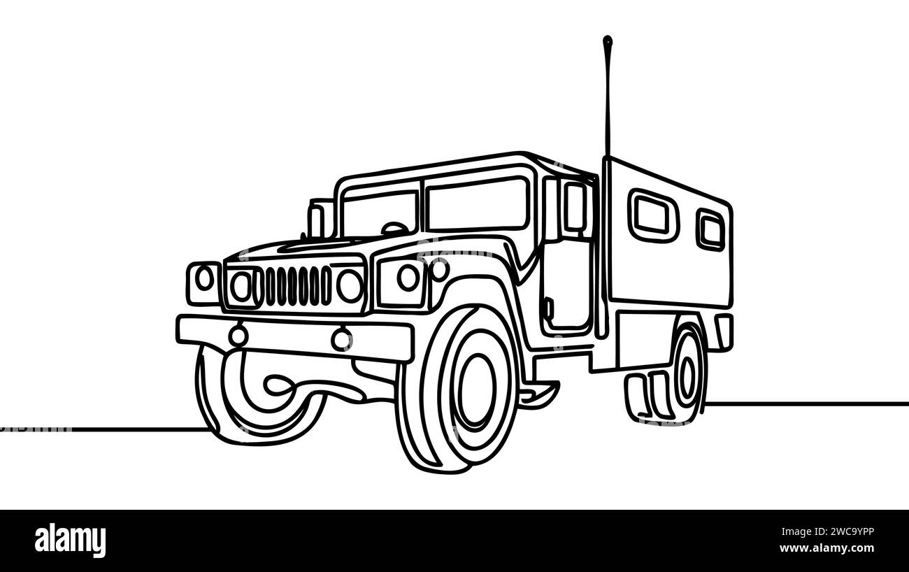Military Troop Transport Truck continuous one line drawing Stock Vector ...