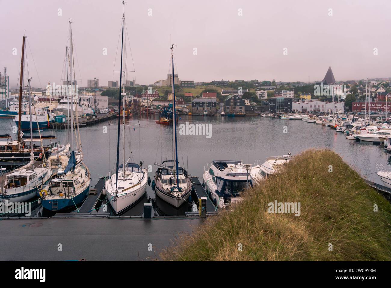 Streymoy, Faroe Islands - Several boats stopped in Vagsbotnur which is ...