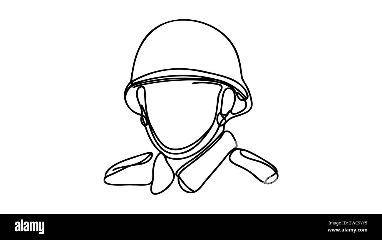 One continuous line. Male character professional military officer ... One continuous line. Male character professional military officer ...