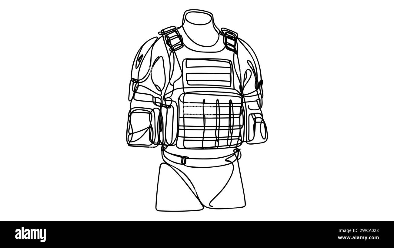 Army Combat Vest Part of Military and Army Force Equipment Hand Drawn ...