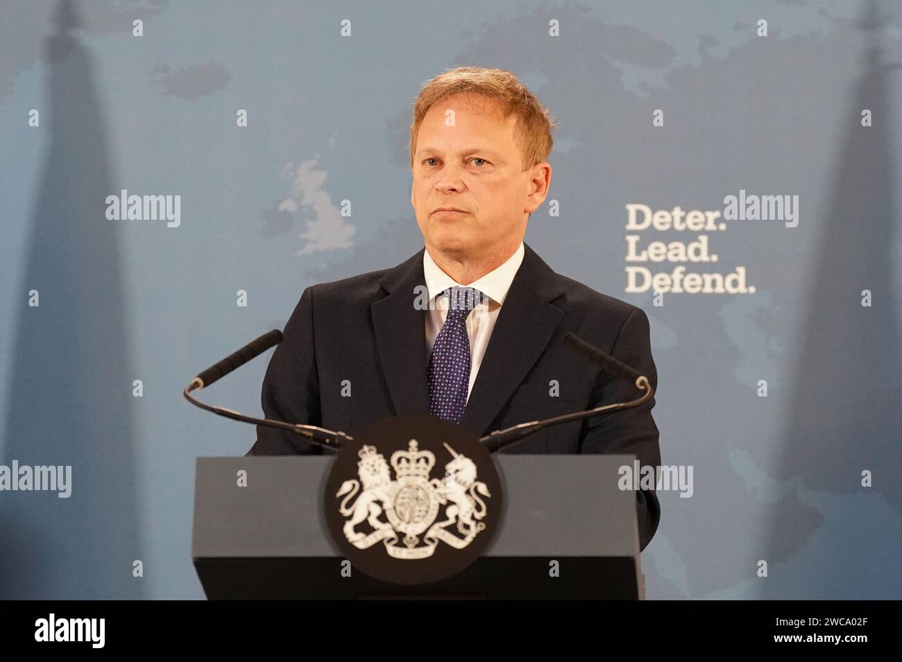Defence Secretary Grant Shapps giving a speech at London's Lancaster ...