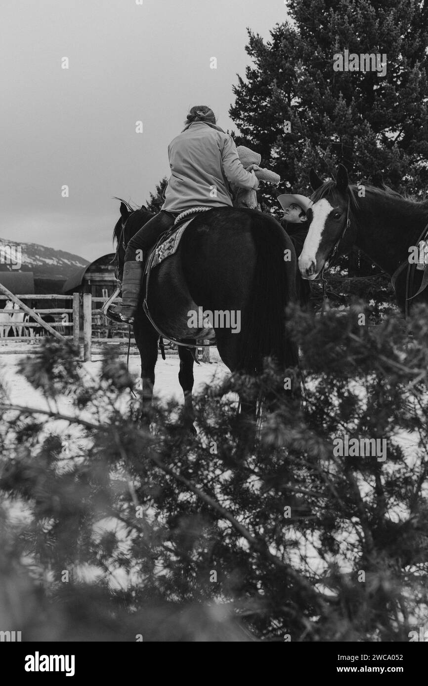 Family winter outing Black and White Stock Photos & Images - Alamy