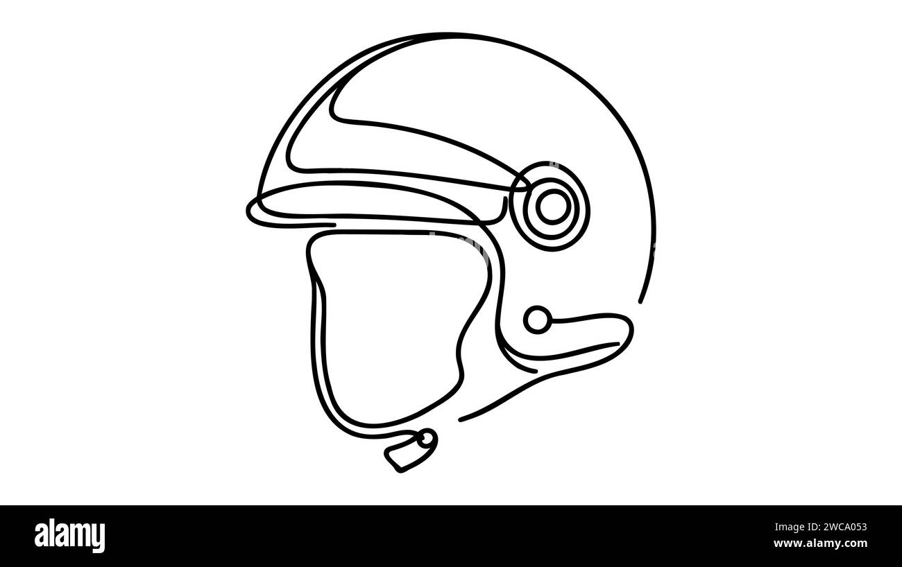 Continuous one line drawing motor racing helmet with closed glass visor ...