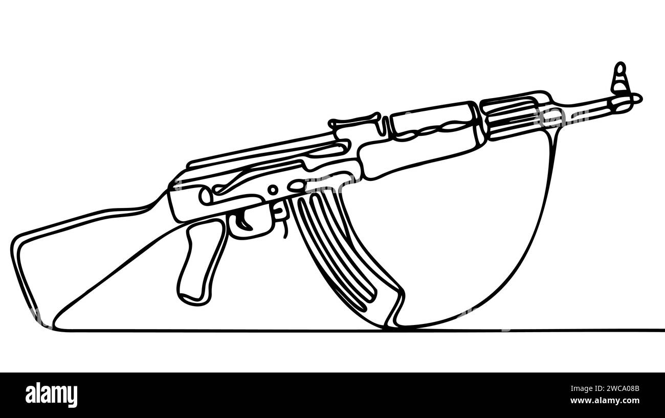 Assault rifle one line continuous drawing. Various modern weapons ...