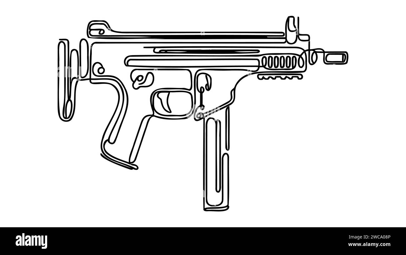 Gun one line continuous drawing. Various modern weapons continuous one ...