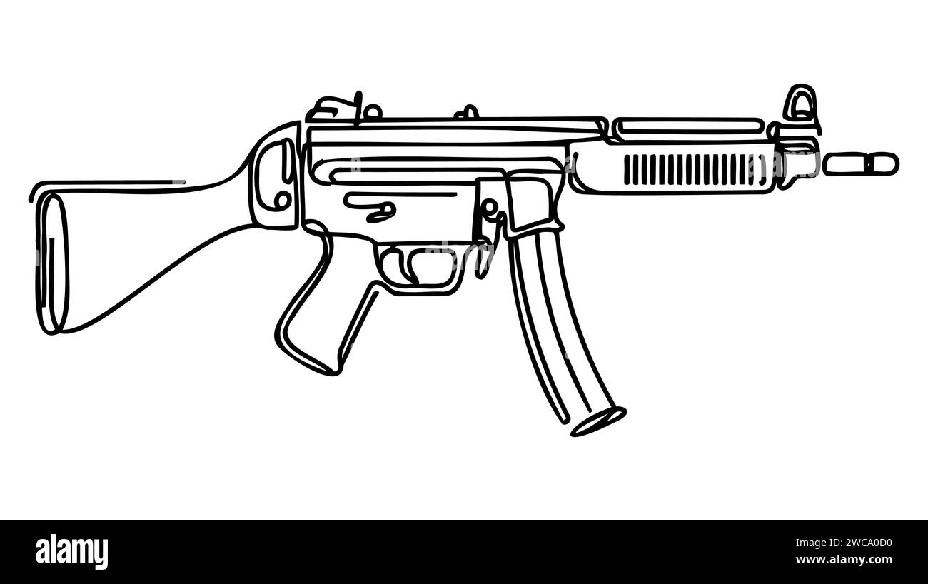Gun one line continuous drawing. Various modern weapons continuous one ...