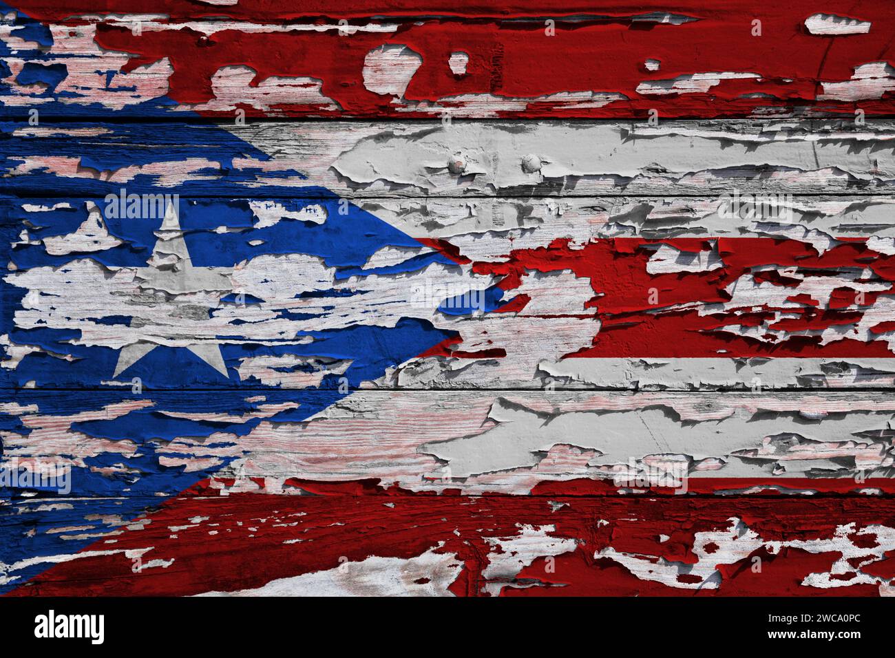 Flag of Puerto Rico painted on a grunge wooden board Stock Photo - Alamy