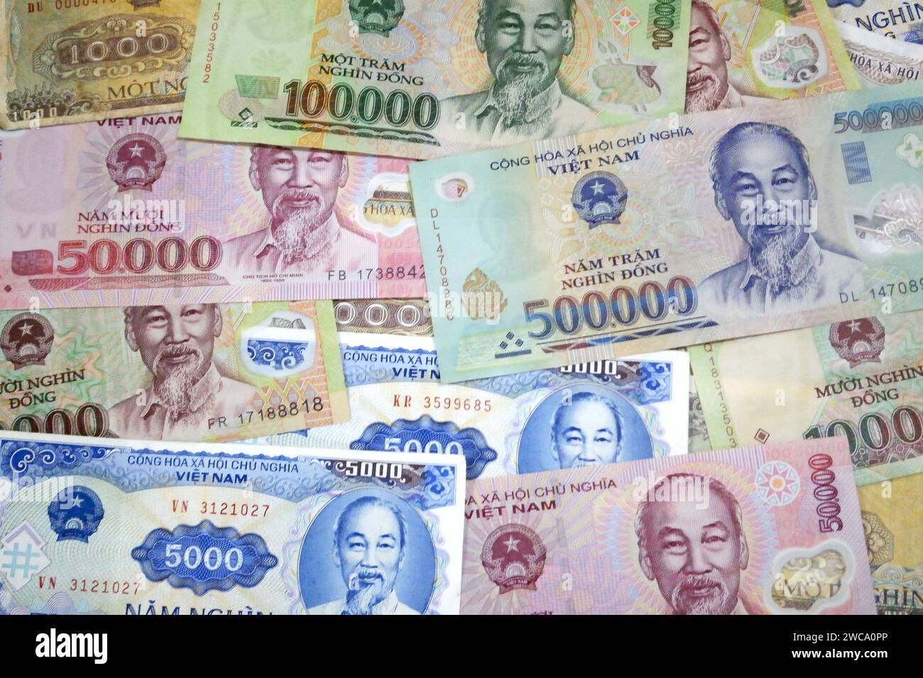 Stack of Vietnamese Dong banknotes as background Stock Photo - Alamy