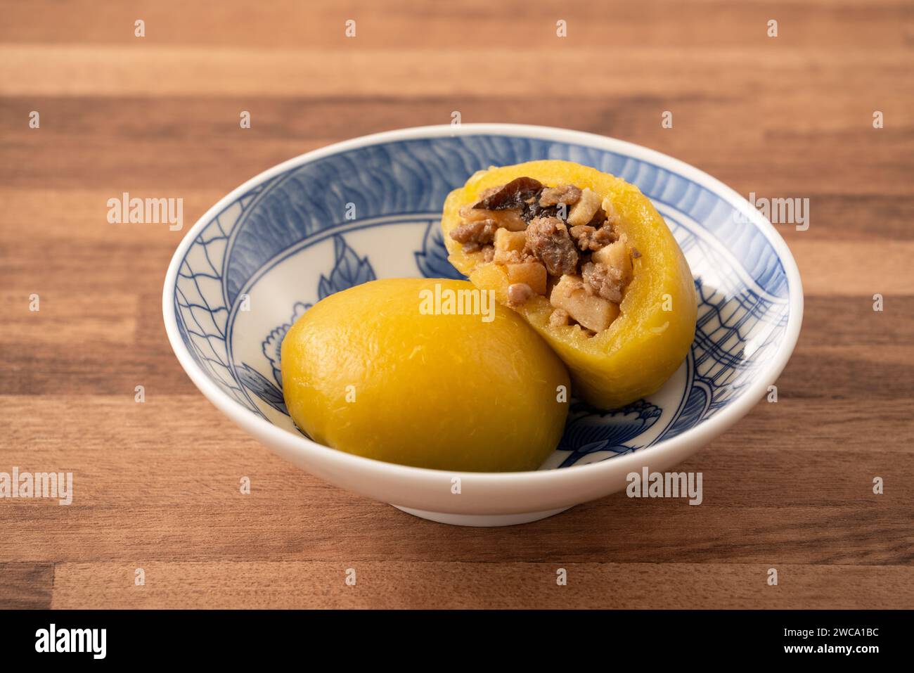 Homemade sweet potato yam bun with ground pork meat, mushroom and ...