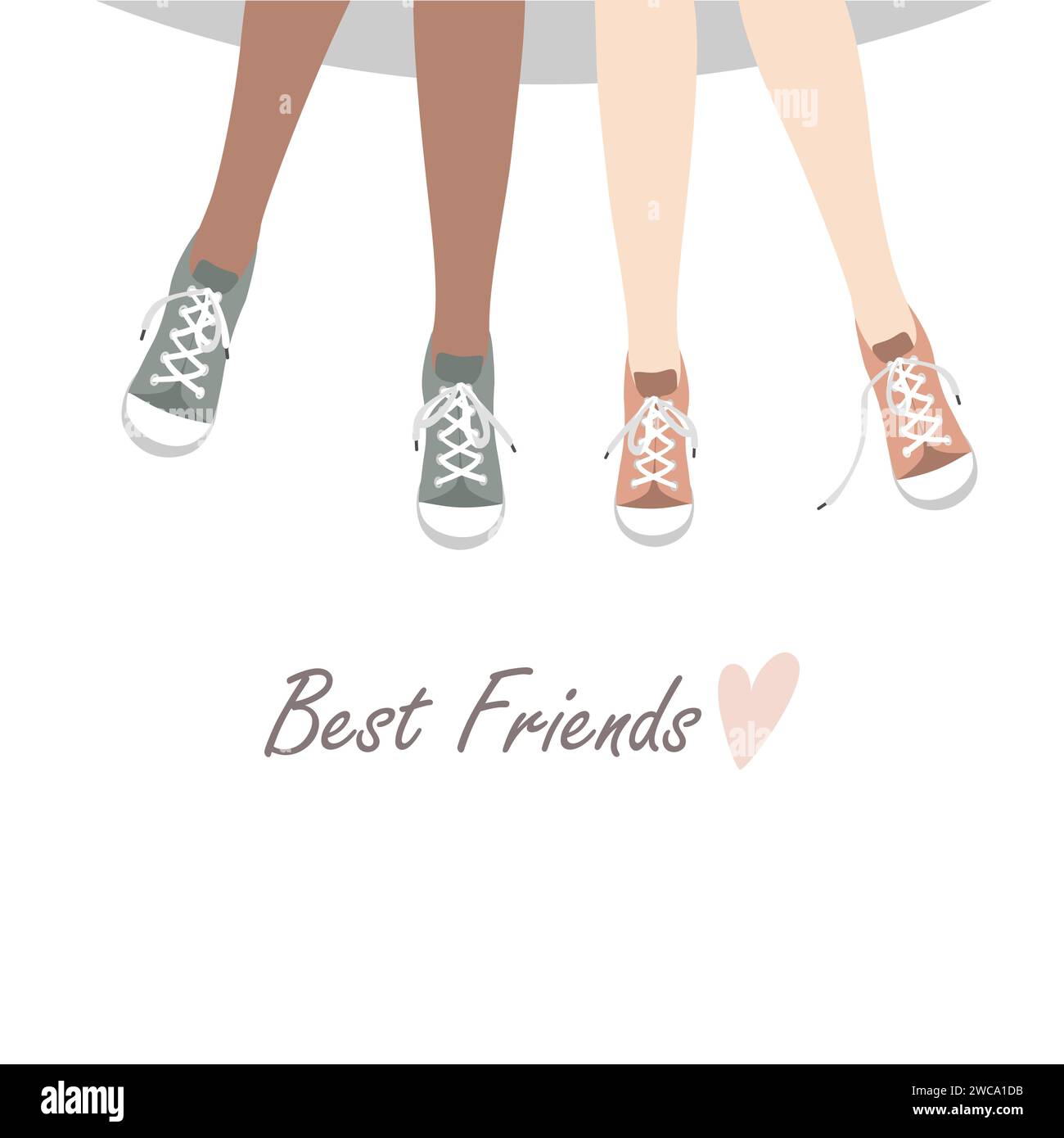 Girl friends swinging legs in sneakers shoes. Vector illustration ...
