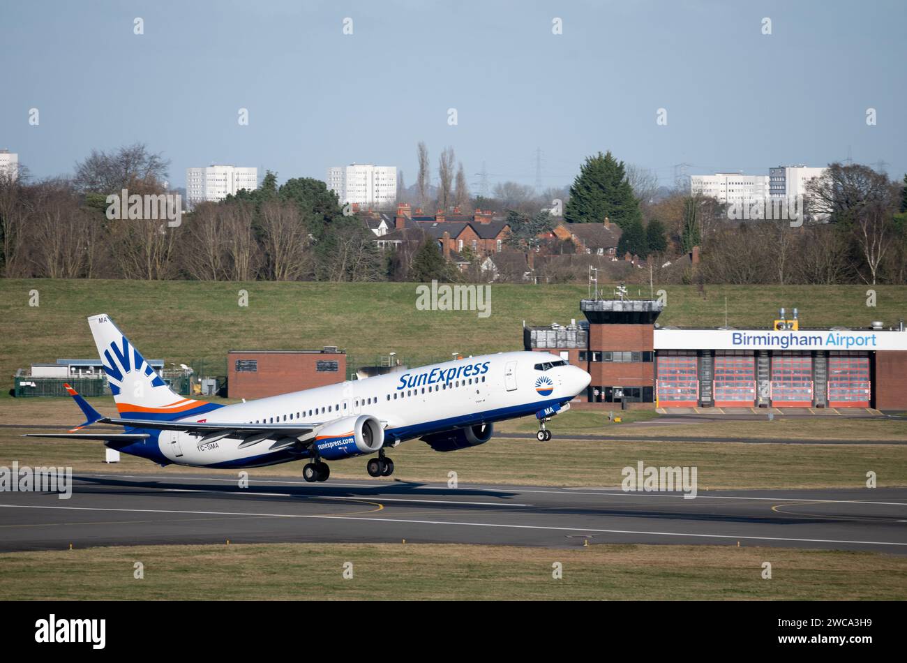 Sun Express Boeing 737 MAX 8 taking off at Birmingham Airport, UK (TC ...
