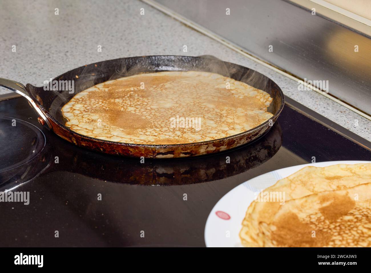 Traditional Romanian pancakes prepared to be eaten with different types ...