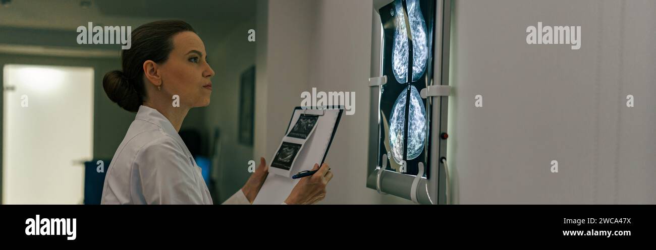 Side view of professional doctor radiologist analyzing scan MRI images ...