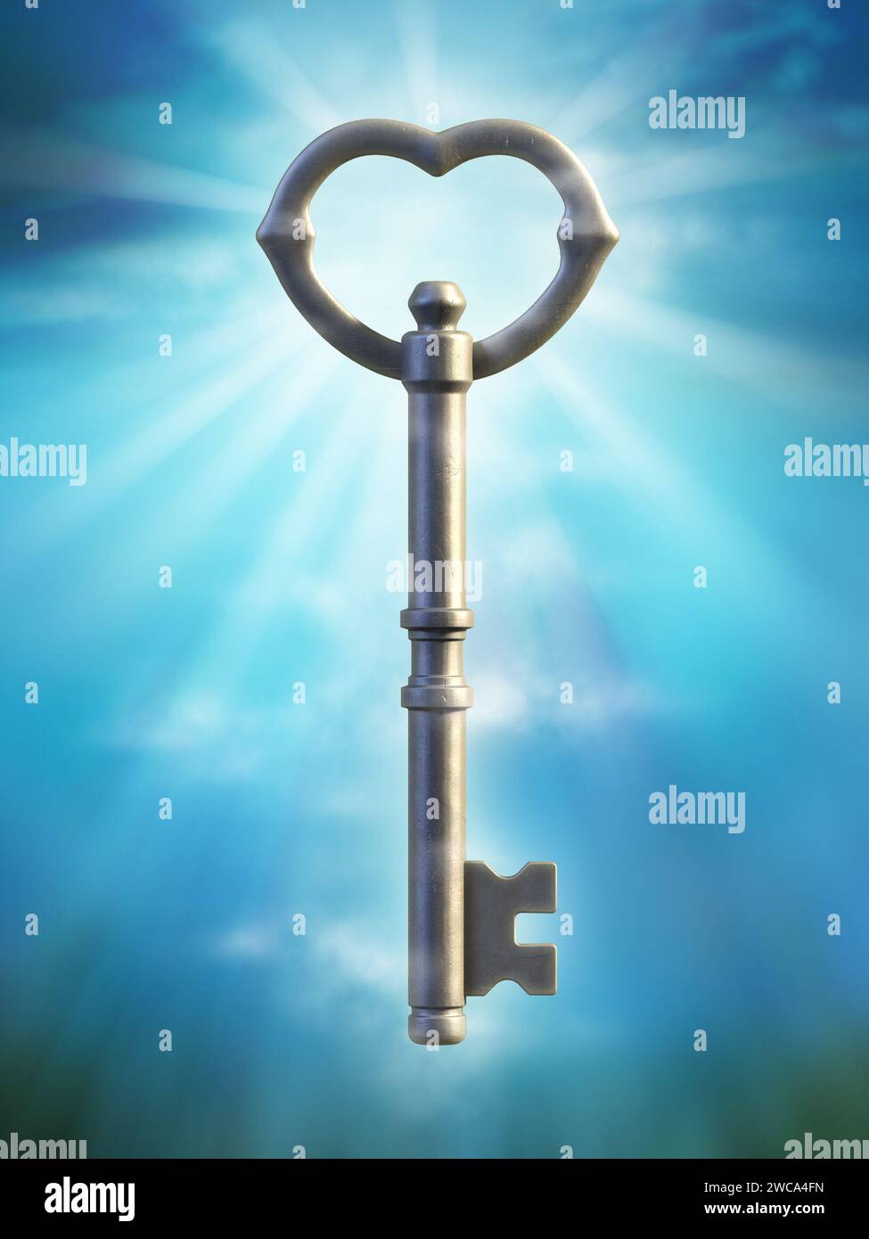 Old style key over a blue background. Digital illustration Stock Photo ...