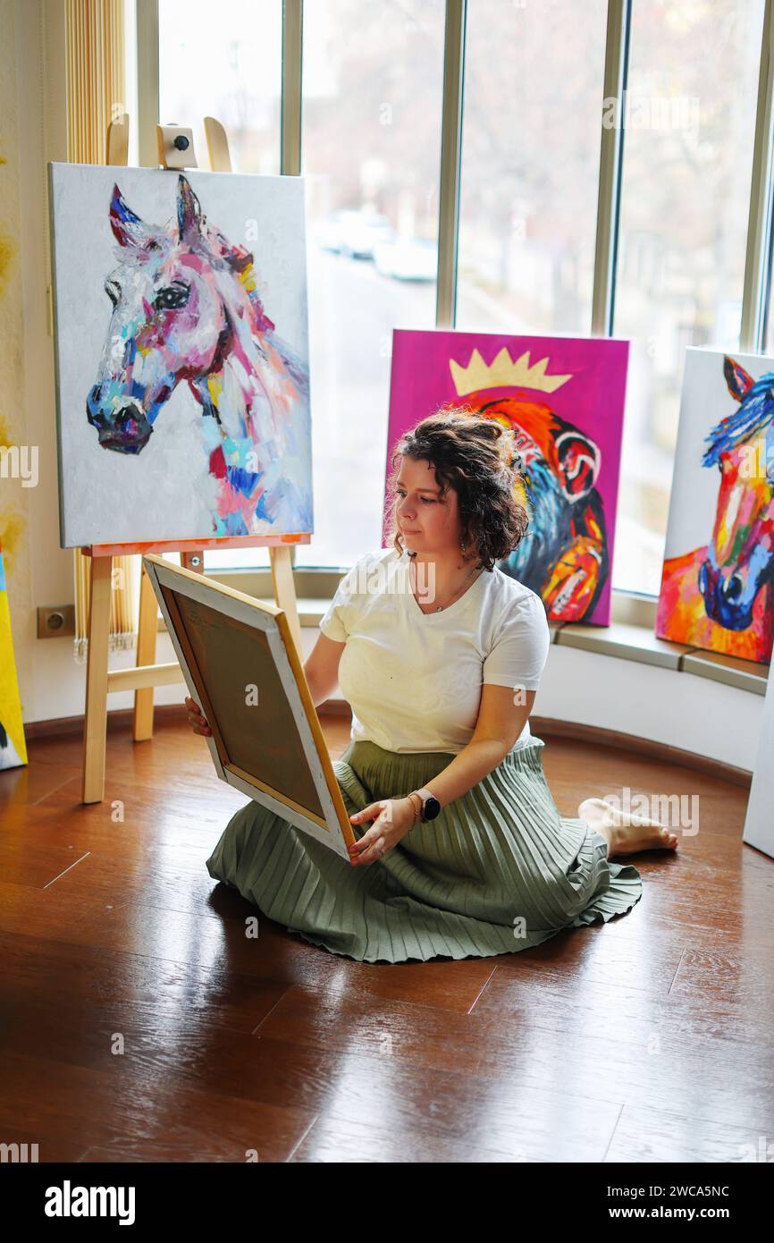 Female painter drawing picture in hi-res stock photography and images ...