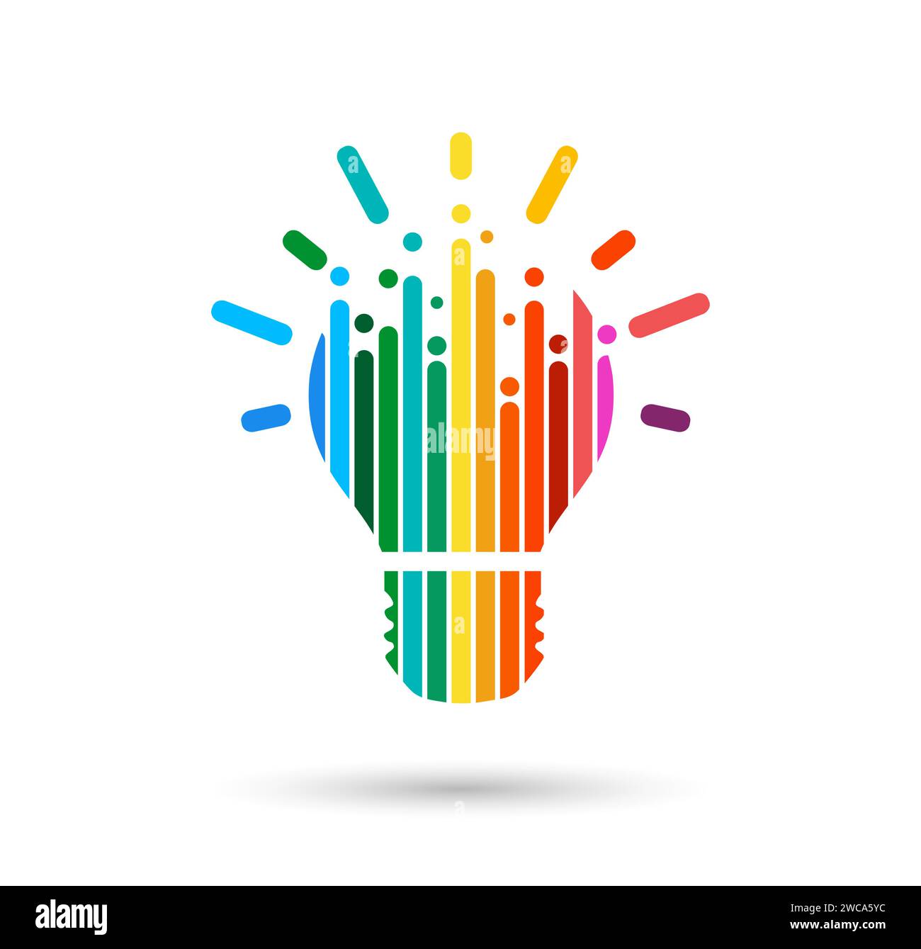Rainbow abstract light bulb on white background. Creative thinking ...