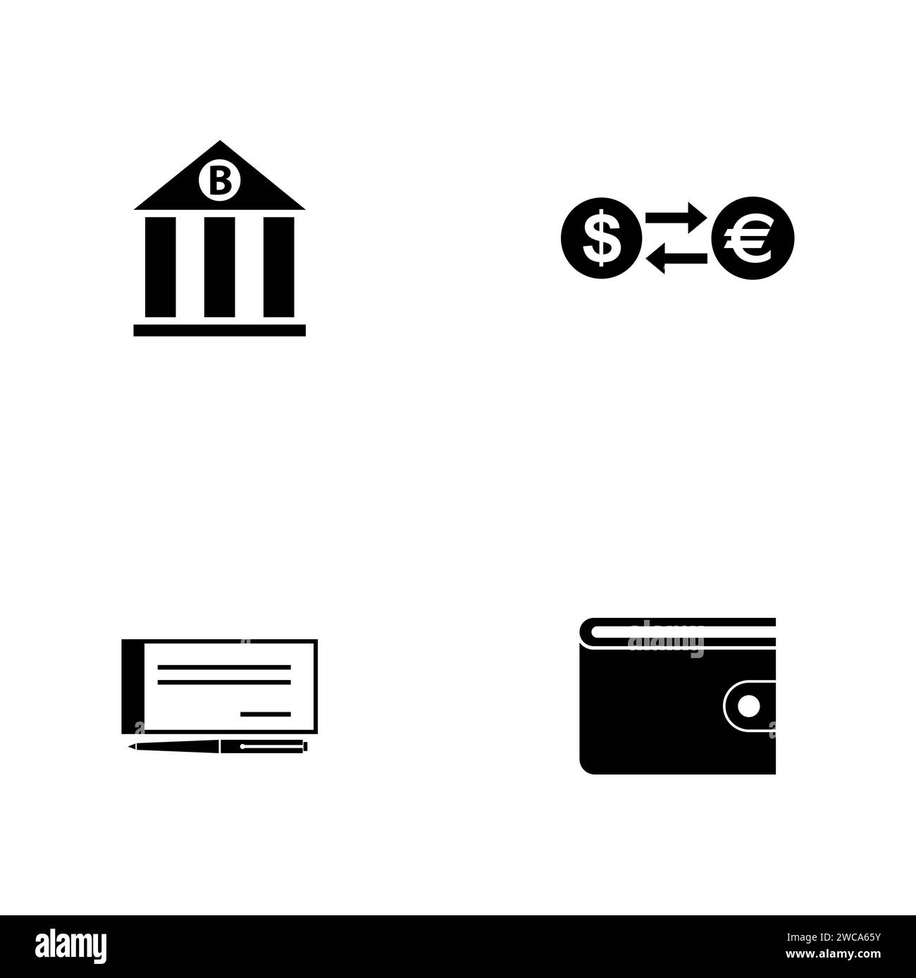 Banking. A set of black four solid icons isolated on a white background ...