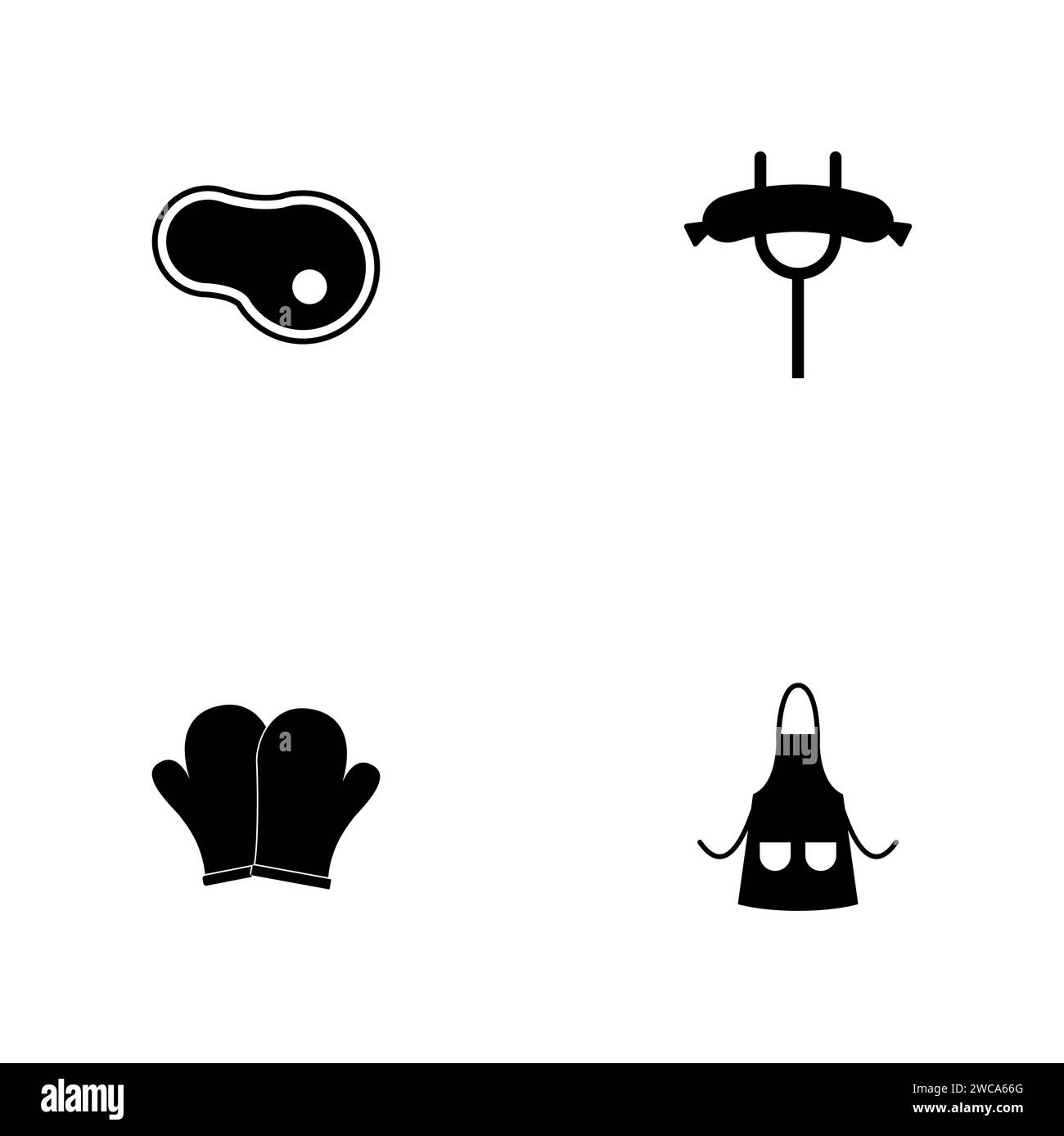 Meat Cooking. A set of black four solid icons isolated on a white ...