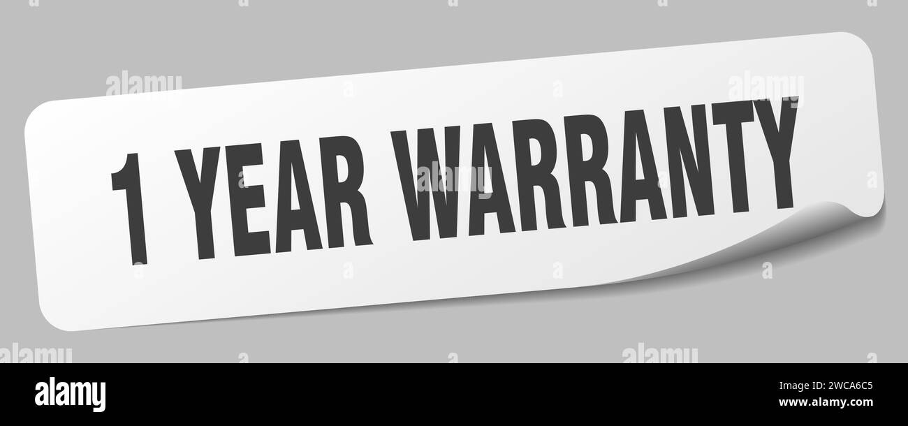1 year warranty sticker. 1 year warranty rectangular label isolated on ...