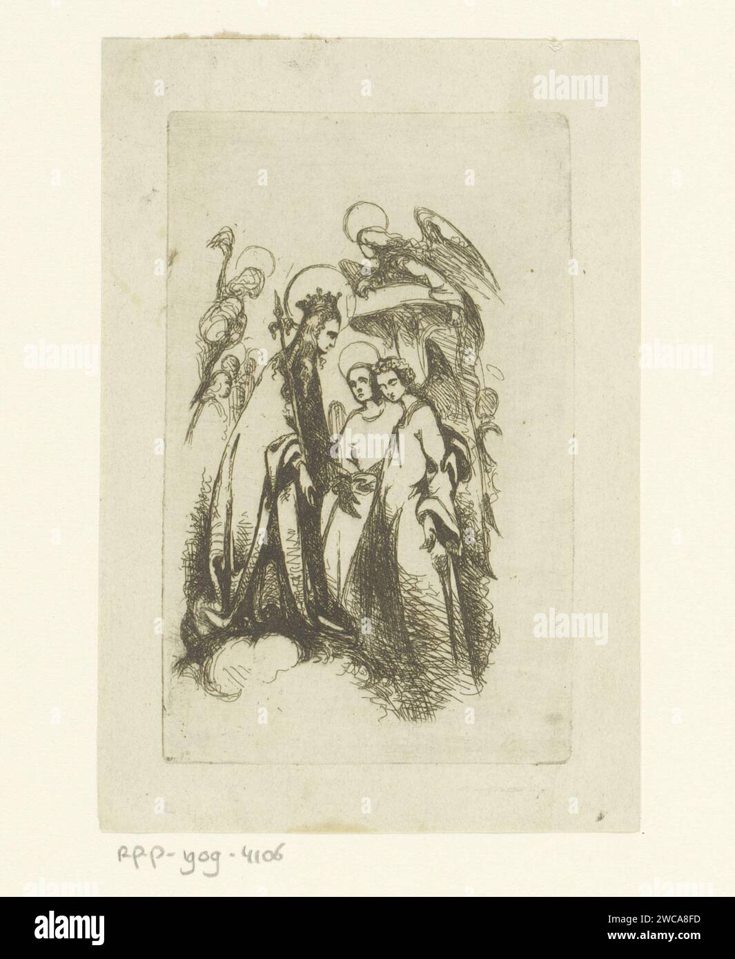 Two angels lead a woman for Mary in heaven, Franciscus Andreas Durlet ...